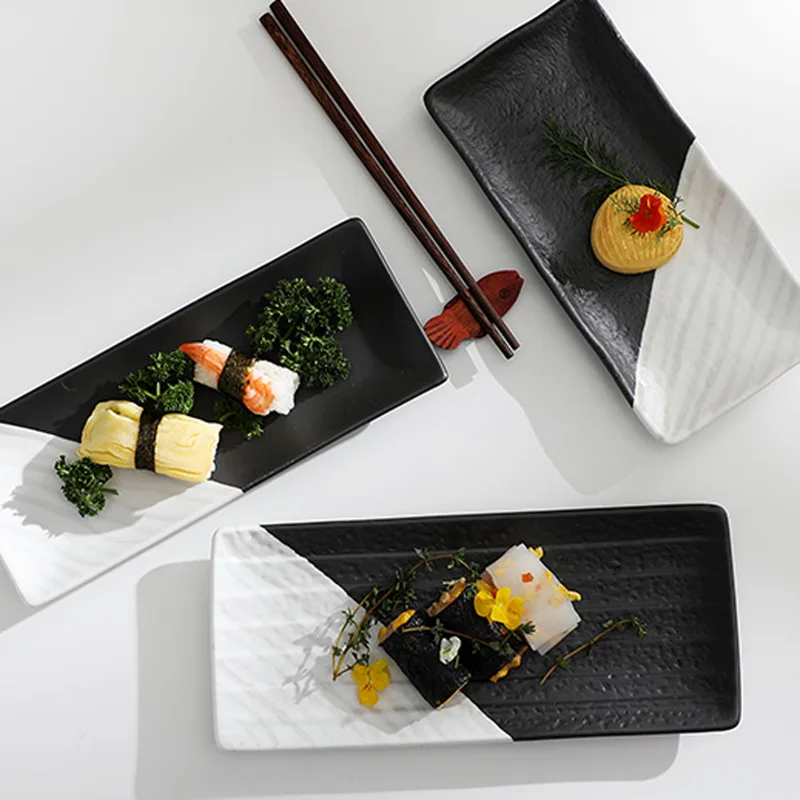 Plats et assiettes,Assiette rectangulaire nordique longue en céramique ...