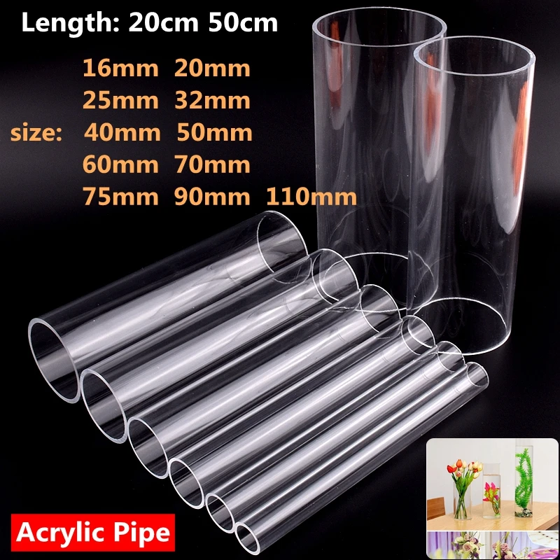 2pcs 20 50cm Length 16-110mm Acrylic Pipe Transparent Plexiglass Tube ...