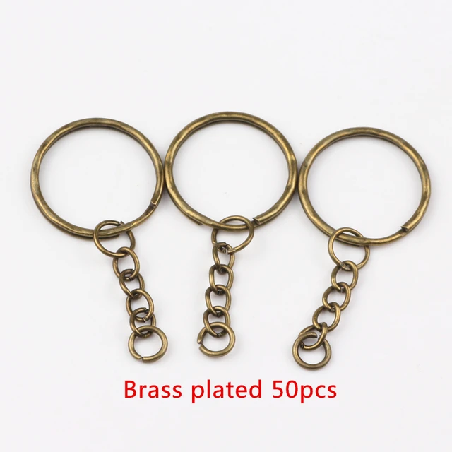 50Pcs/lot 1.3x25mm Gold Color Plated Key Ring with 4link chain 55mm ...