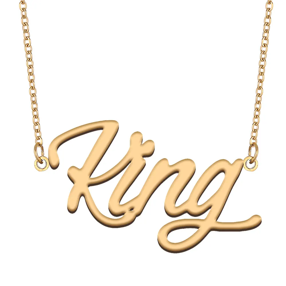 King Nameplate Necklace For Women Stainless Steel Jewelry Gold Plated ...