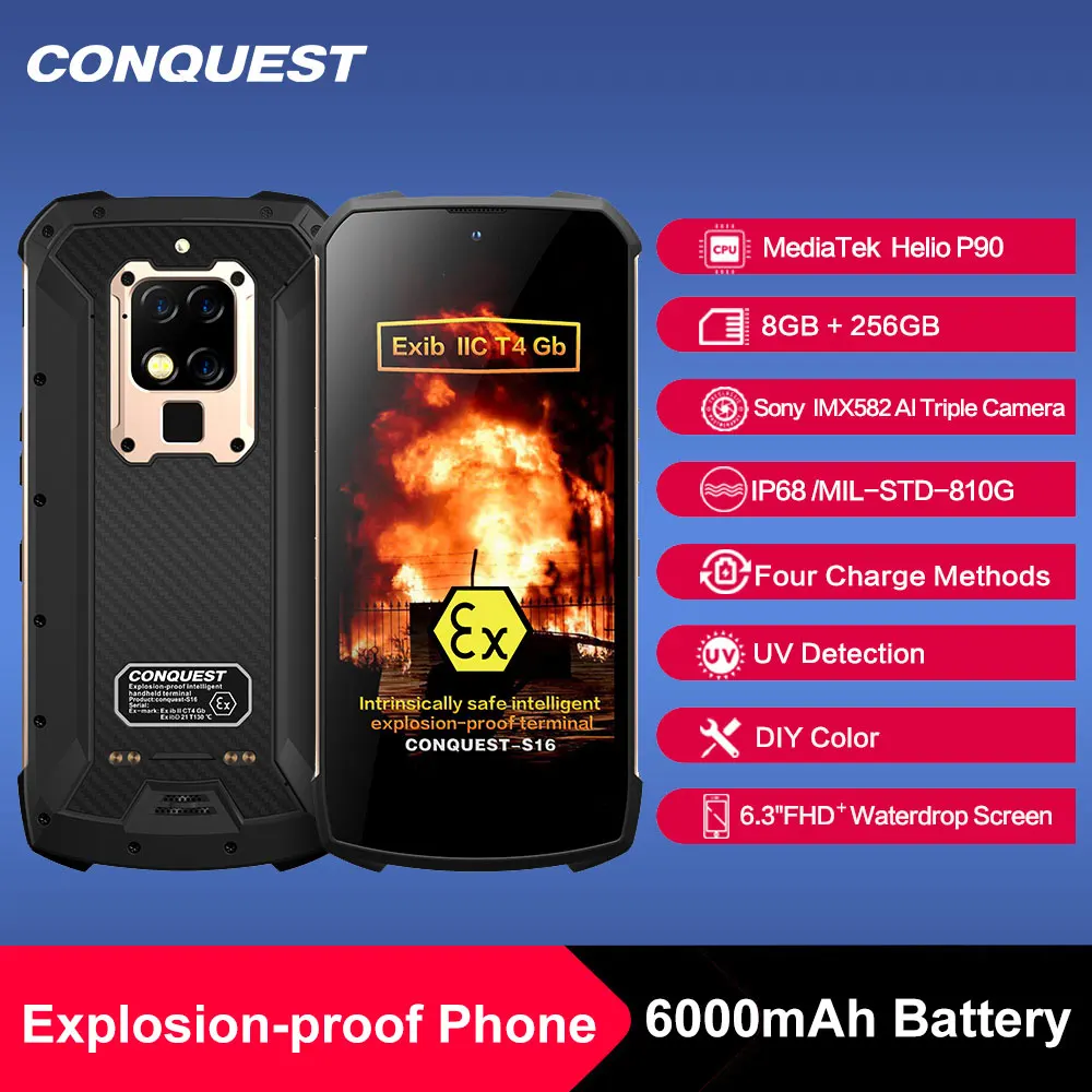 New CONQUEST S16 ATEX Explosion proof Android Phone Rugged IP68 ...