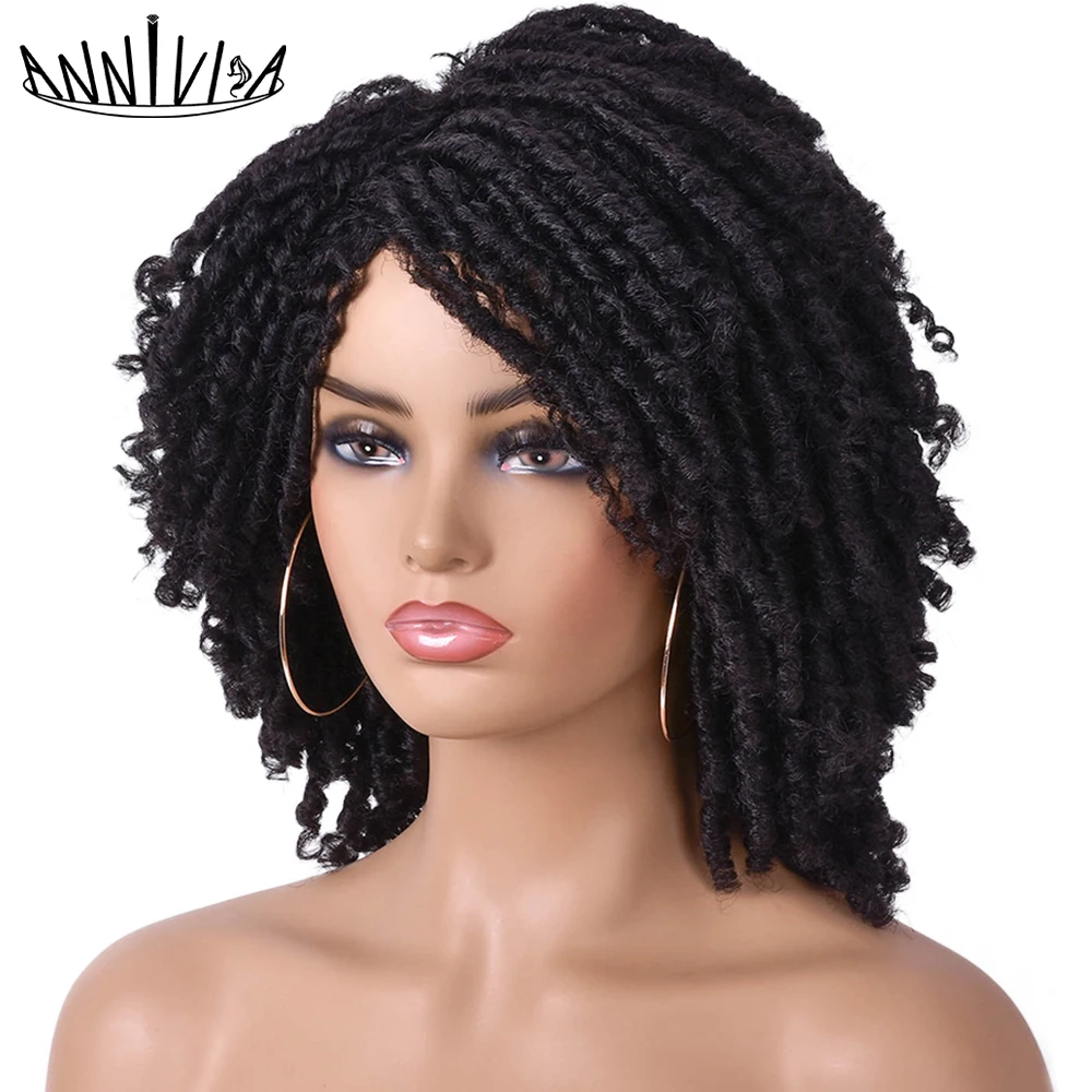 Short Soft Dreadlock Synthetic Wigs For Black Women Afro Kinky Curly ...