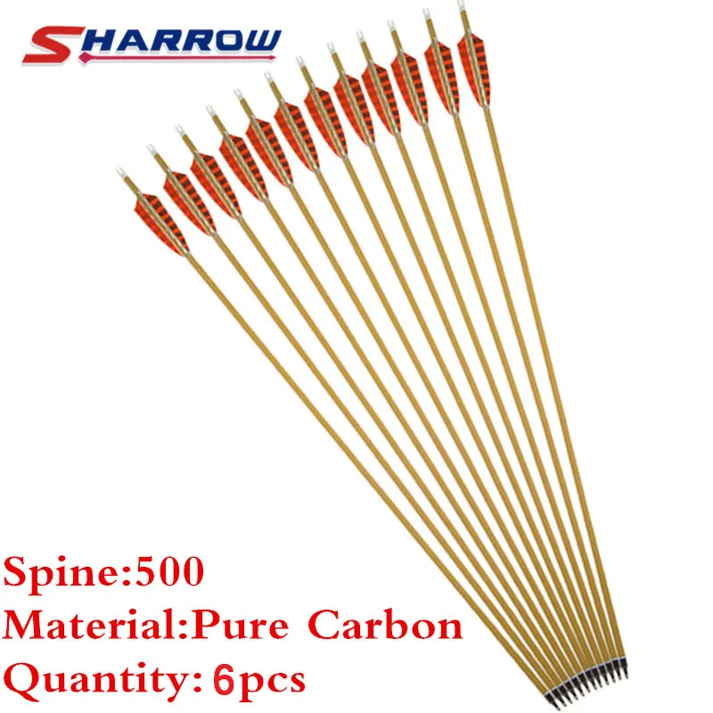 30" Spine 500 Archery Pure Carbon Arrows Wooden Skin Shafts 4" Natural ...