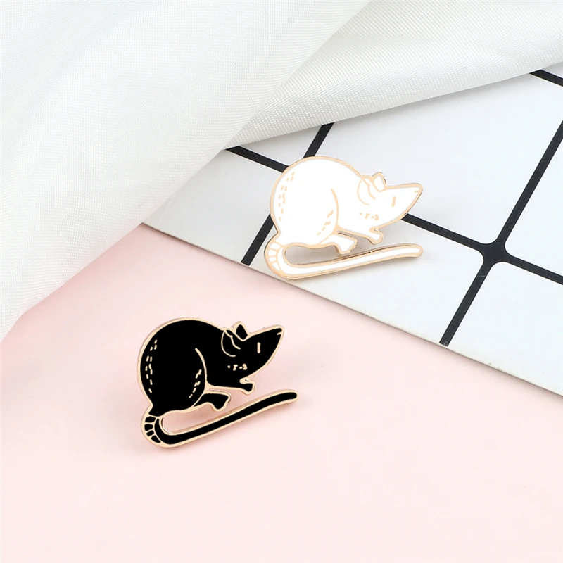 Cartoon Black White Rats Enamel Pins Cute Animal Mouse Brooch Bag ...