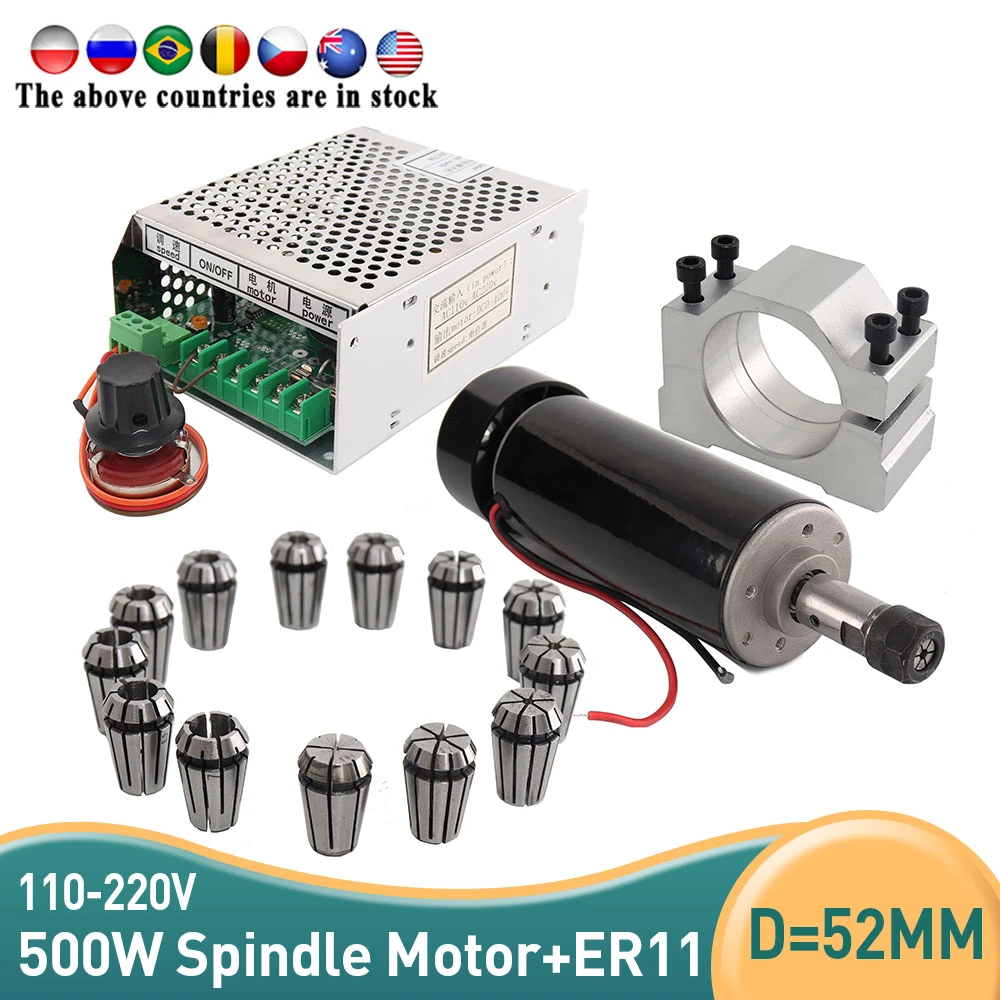 Air Cooled 0.5KW Milling Machine Motor + Spindle Converter + Clamp ER11 ...