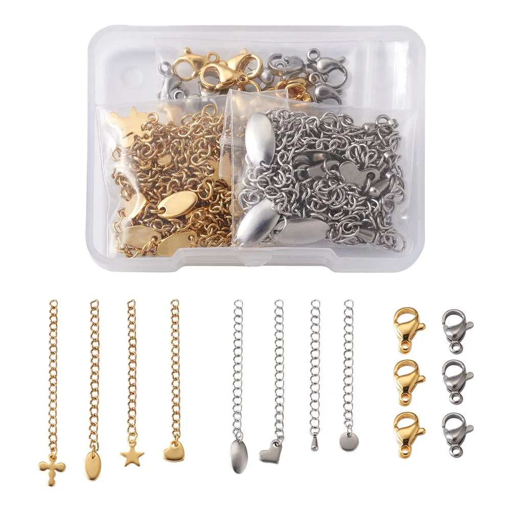 40pcs-DIY-304-Stainless-Steel-Jewelry-Finding-Kits-with-Chain-Extenders ...