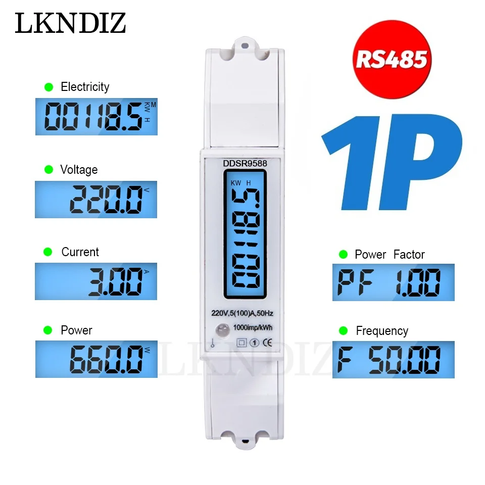 5(100A) 220V/230V Din Rail RS485 Single Phase Modbus-RTU Power ...