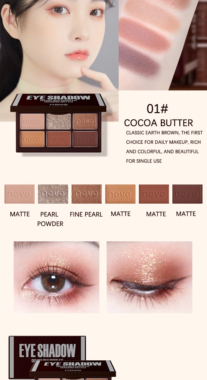 NOVO Chocolate 6-color eyeshadow cream has a fine texture waterproof ...