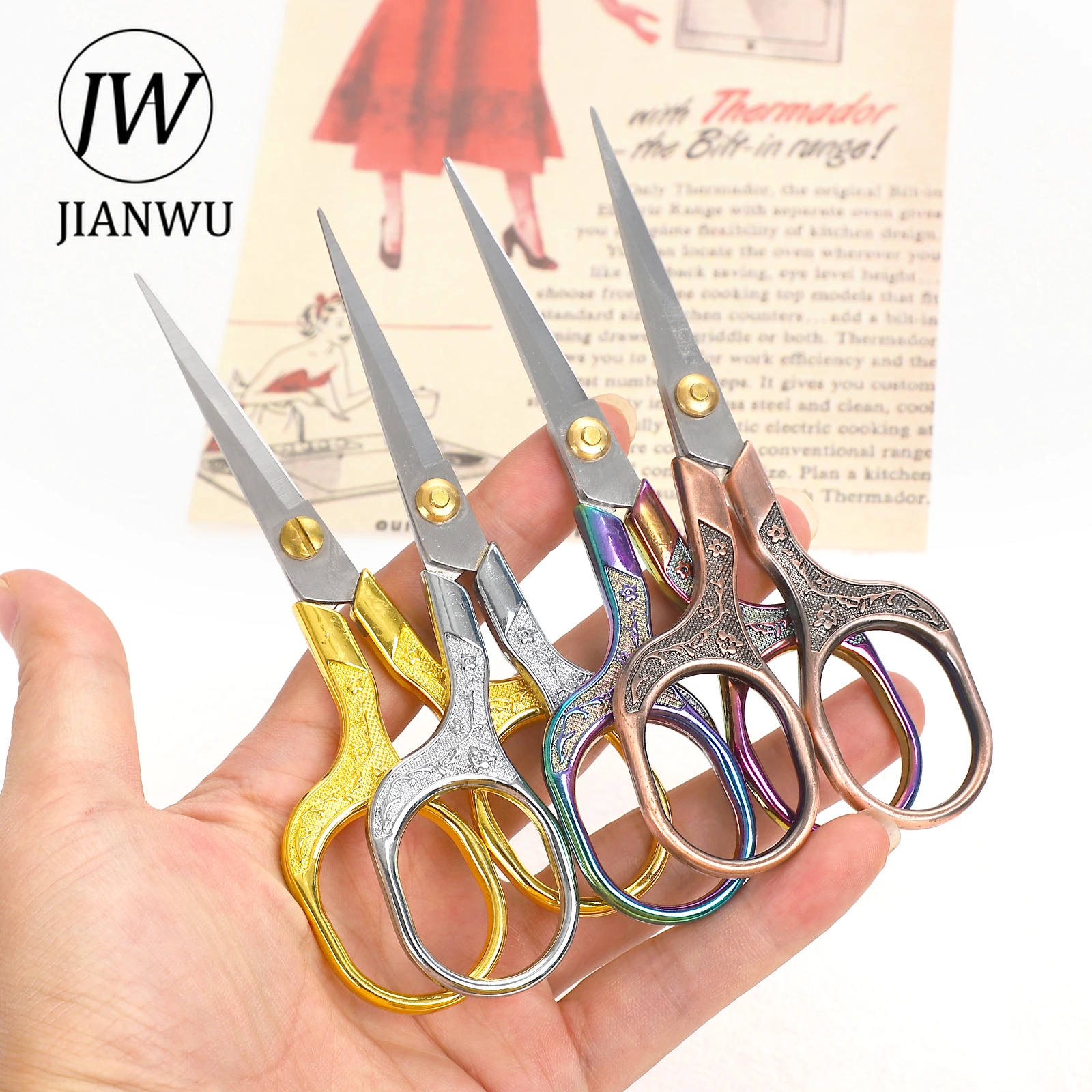 Jianwu 4 Colors Vintage Carved Stationery Scissors Handmade Needlework ...