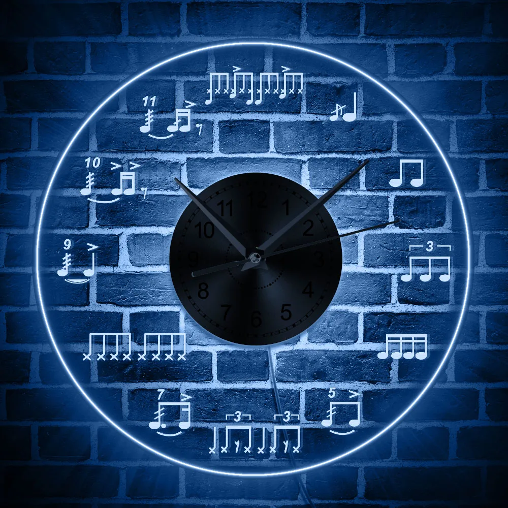 Music Notes Led Lighting Acrylic Wall Clock Home Decor Treble Clef ...