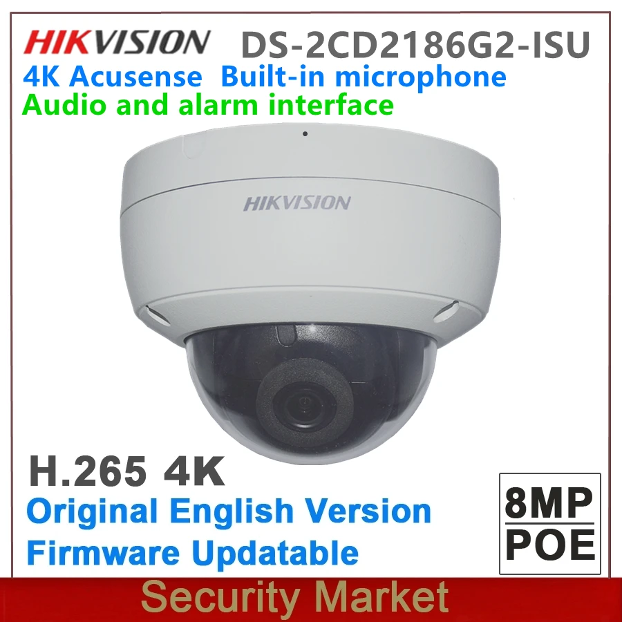 Original English Hikvision Ds-2cd2186g2-isu 8mp Cctv Poe Ir 4k Acusense Fixed Dome Network ...
