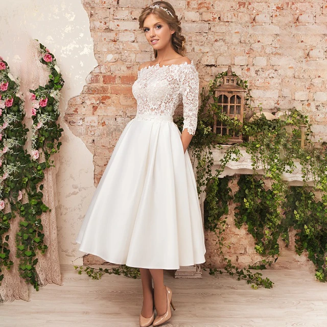 Simple Lace Wedding Dress Tea Length