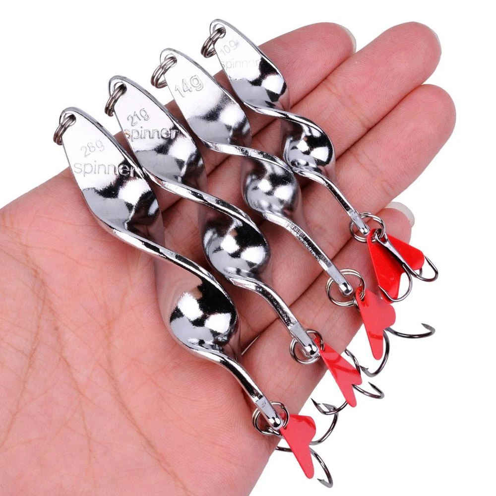 1pcs Gold Silver 10g 14g 21g 28g Rotating Metal Spinner Spoon Fishing ...