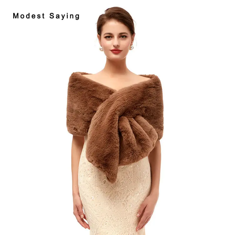 Brown Faux Fur Shawls 2020 for Evening Party New Arrival Formal Women ...