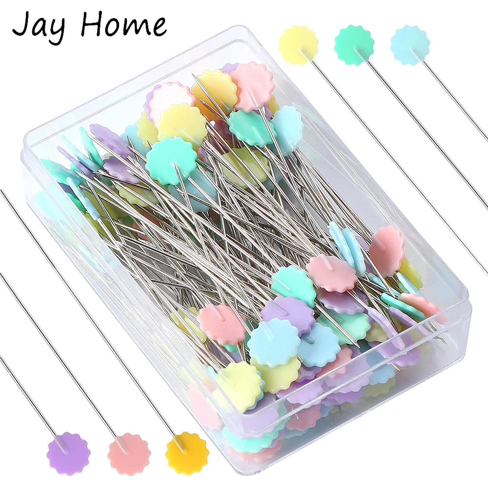 100Pcs Sewing Pins Flat Head Straight Pins Flower Head Needle Pins ...