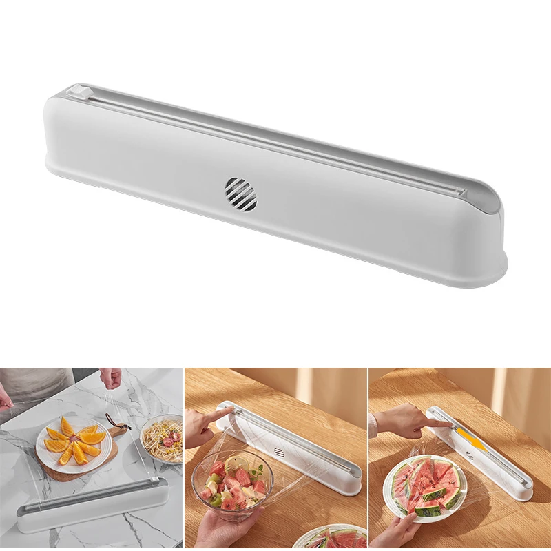 슬라이드 커터와 1pcs 흡입 컵 플라스틱 랩 디스펜서 재사용 가능한 호일 및 씰링 필름 커터 주방 스토리지 액세서리플라스틱