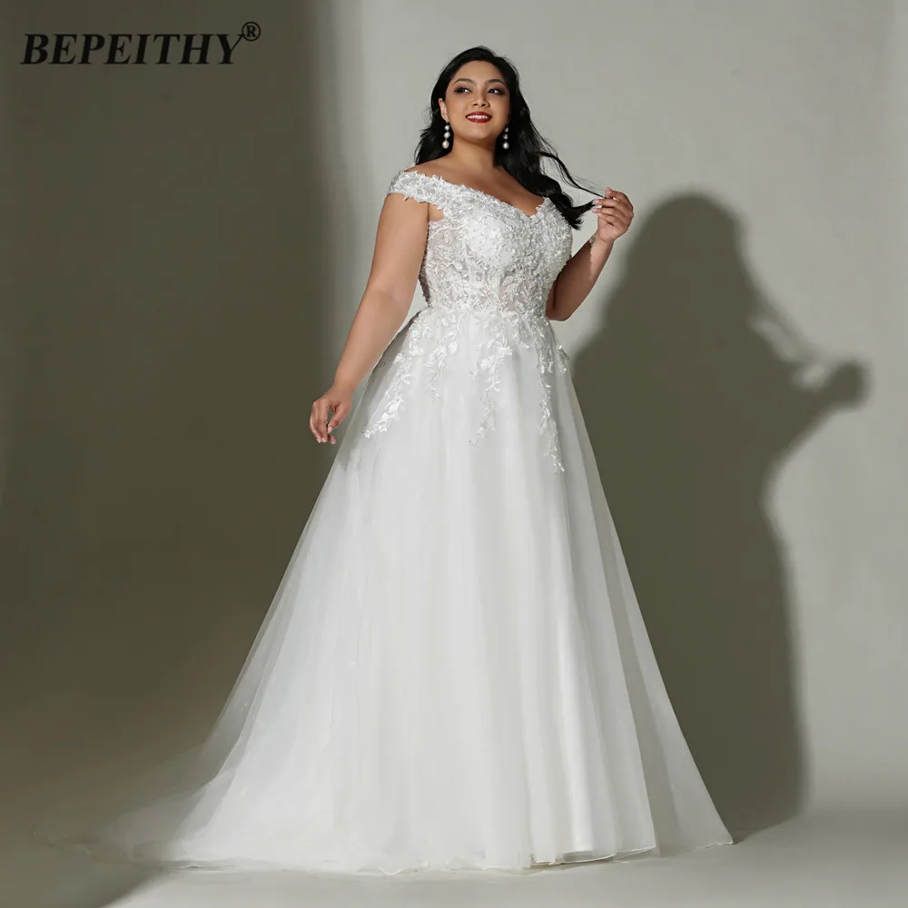 Bepeithy – Robe De Mariée En Dentelle Pour Femmes, Épaules Dénudées, Ivoire, Grande Taille, Avec ...
