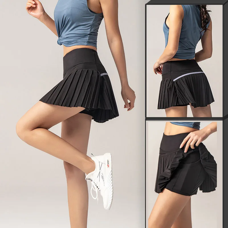 여성 테니스 스커트 스포츠 운동 요가 반바지 스커트, 솔리드 노출 방지 피트니스 하이 웨이스트 반바지 여성 스커트|테니스 스코트 ...