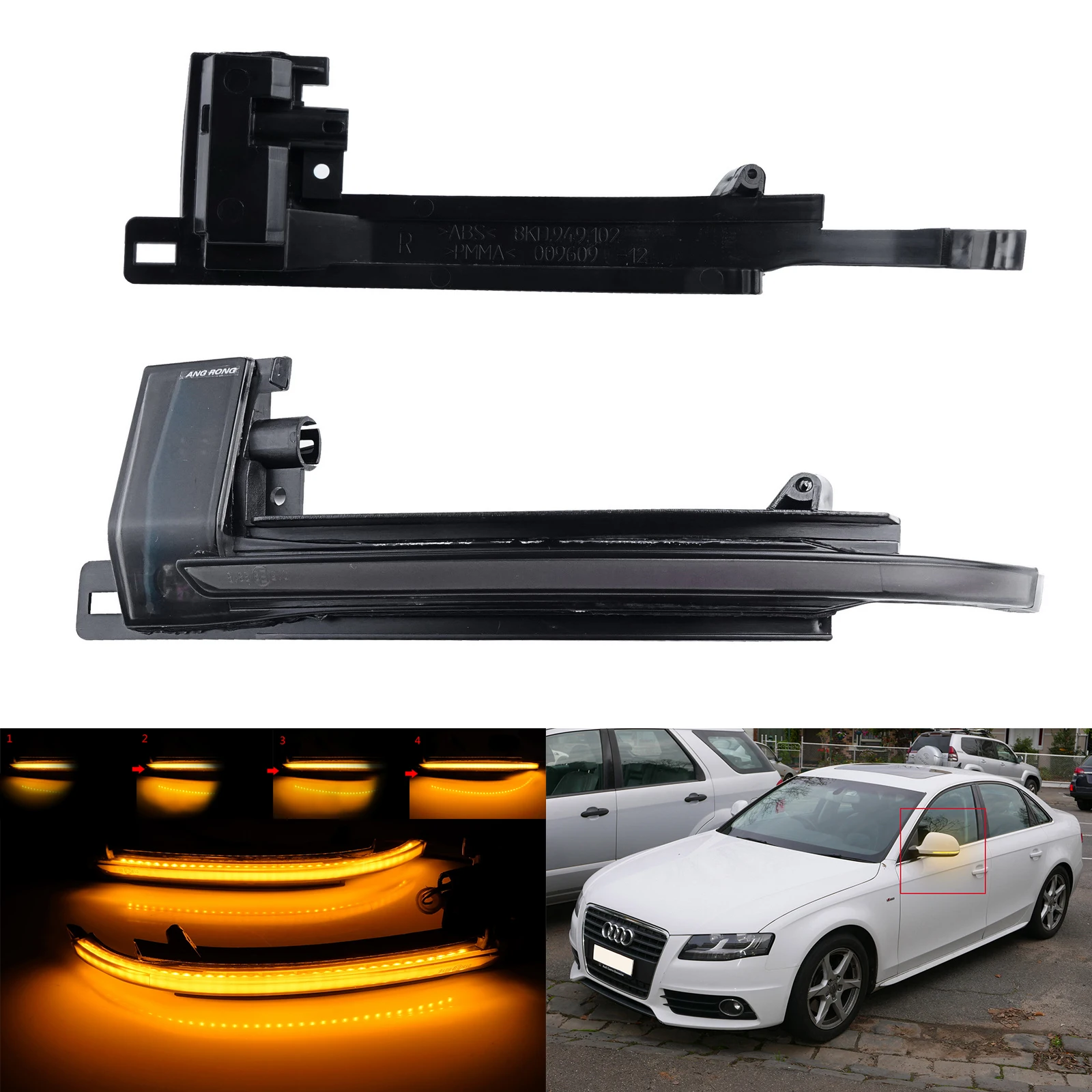2x Dynamic Amber LED Wing Mirror Turn Signal Light For Audi A3 8P A4 B8 ...