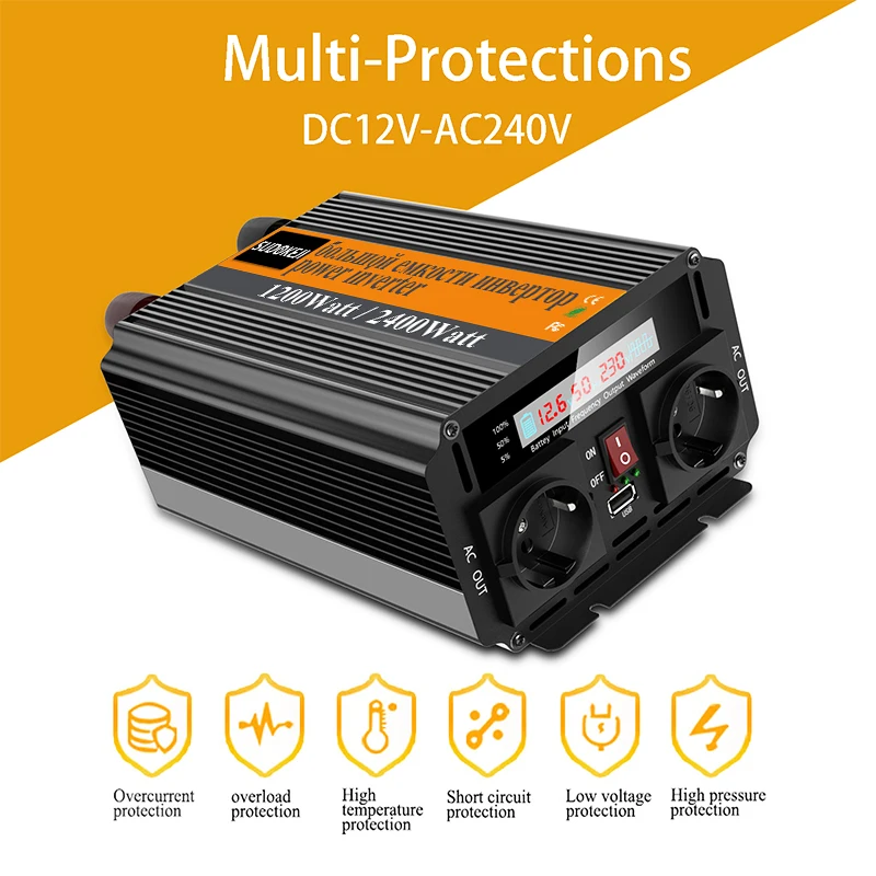 Inverter 2400W Digital LED display car inverter Voltage Transform DC ...