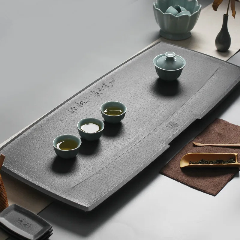 engraved-Chinese-words-weighted-black-stone-tea-table-water-draining ...