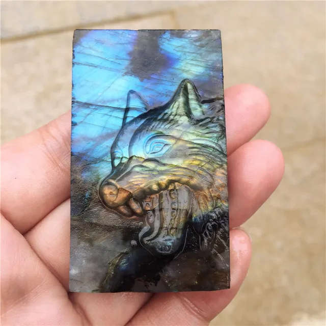 Beautiful crystal carvings natural hand-carved Wolf labradorite stone ...