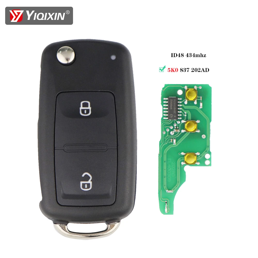 Yiqixin 7e0837202ad 2 Button Folding Flip Remote Key For Vw Volks Wagen ...