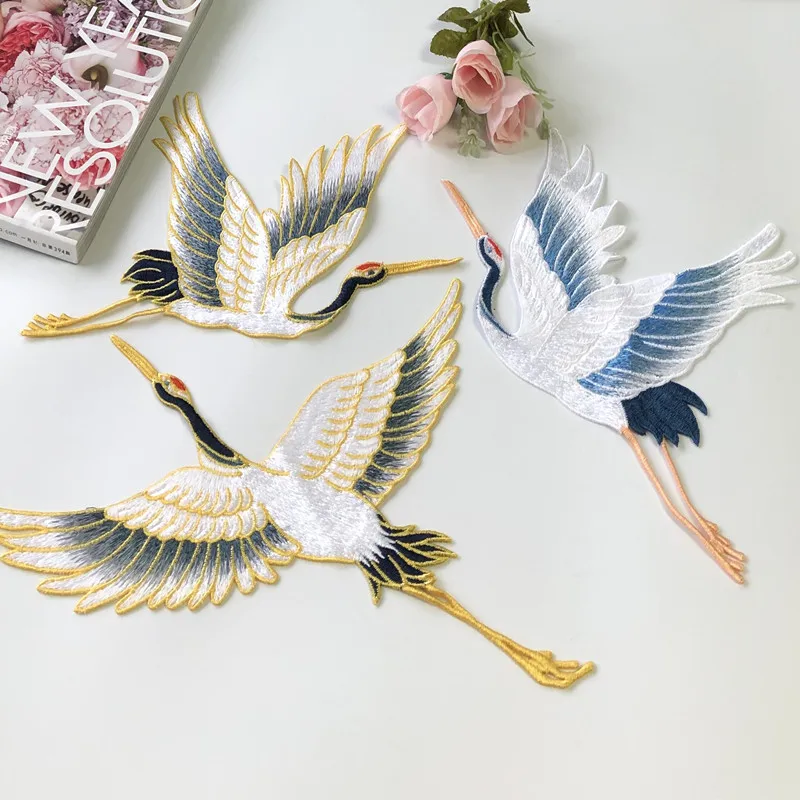 Red Crowned Crane Bird Patches | Embroidery Patch Chinese Style - Red ...