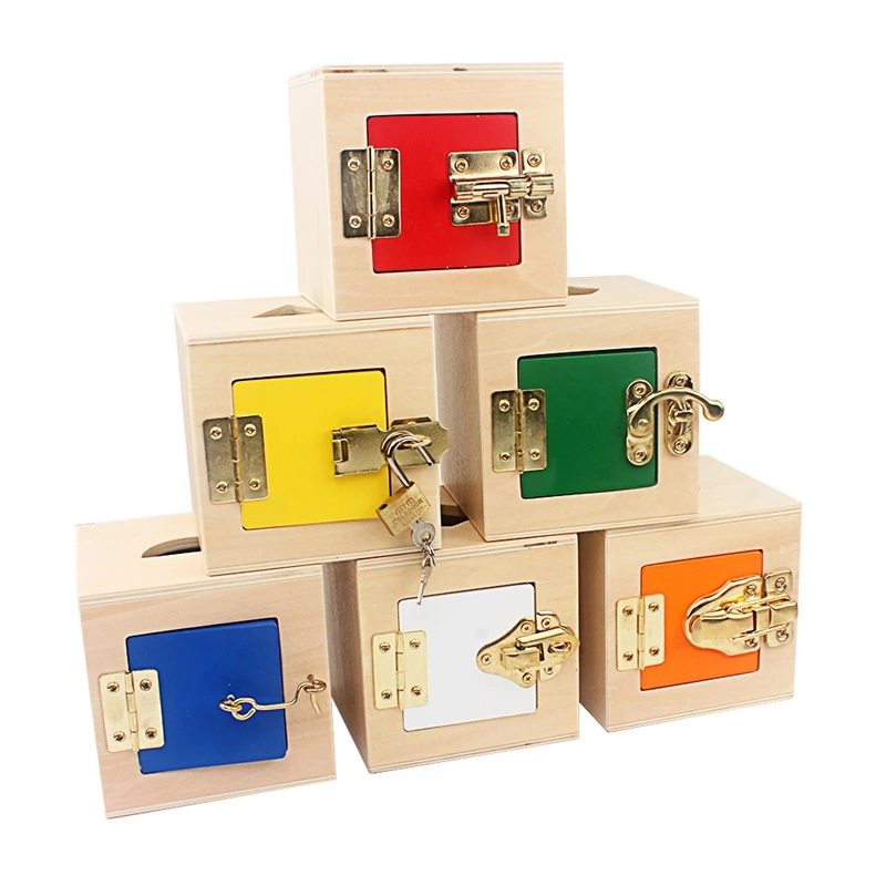 Montessori Multifunctional Lock Toys 6 Unlock Box Exercises Toys ...