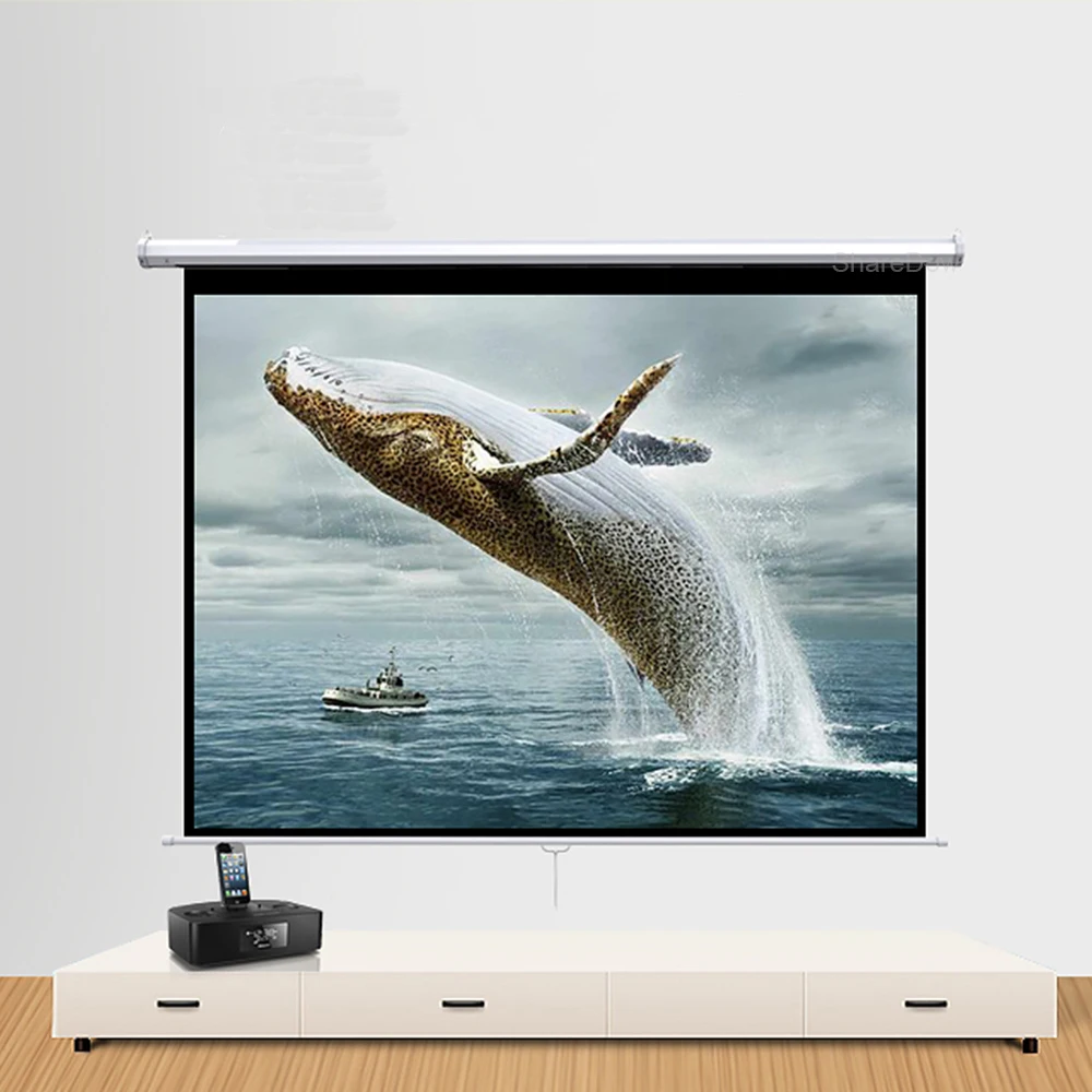 Manual Pull Down Projector Screen 60 72 84 100 inch 16:9 HD Widescreen ...