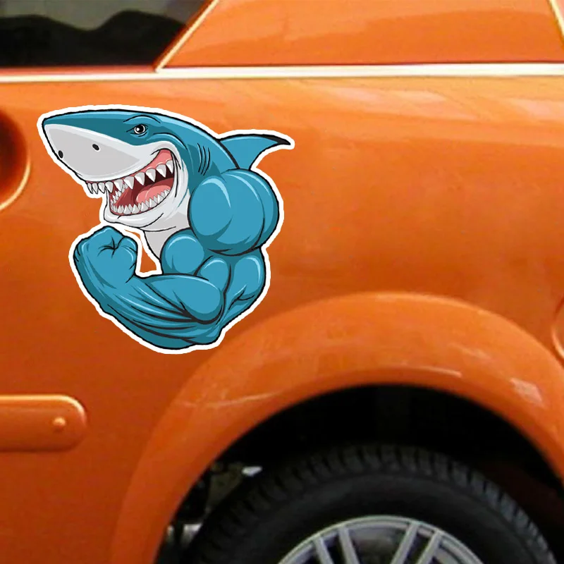 Lovely Cartoon Muscle Sharks Colored Car Stickers Waterproof Sunscreen ...