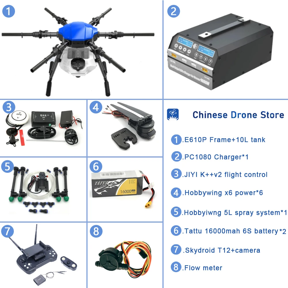 EFT E610 E610P 10L 10KG 6-Axis Agricultural Spraying Drone Agriculture ...