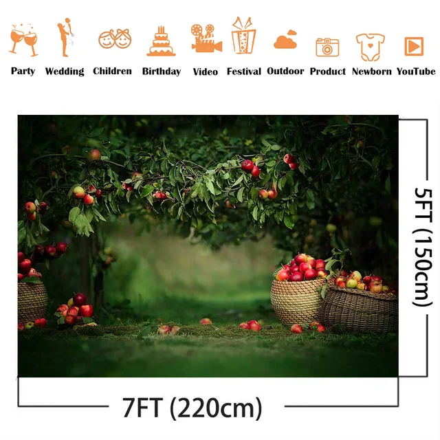 Apple Portrait Backdrop for Photo Studio Orchard Landscape Green Trees ...