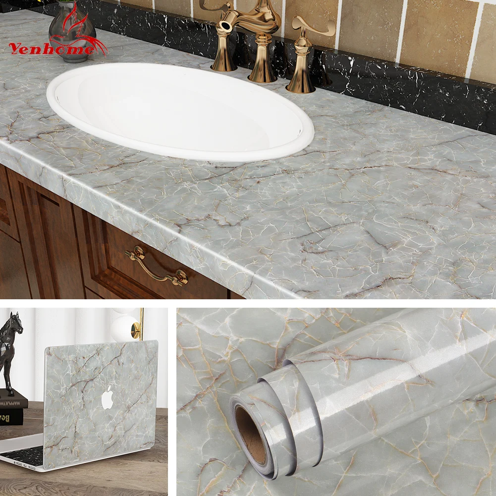 Waterproof Marble Self Adhesive Wallpapers Kitchen Countertop Table Oil-proof Wall Stickers ...