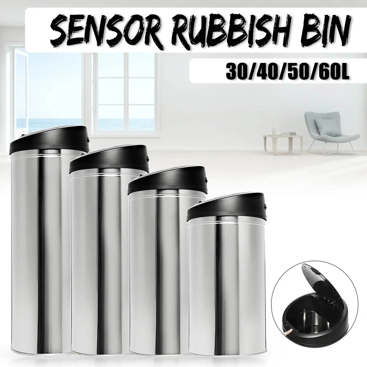 30/40/50/60L нержавеющая сталь автоматический мусорный ящик электронный датчик такт мусорное ...