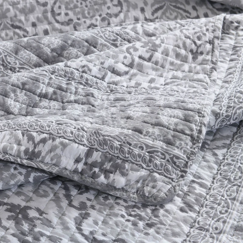 CHAUSUB Summer Bedspread Gray Quilt Set 3pcs Washed Cotton Quilts ...