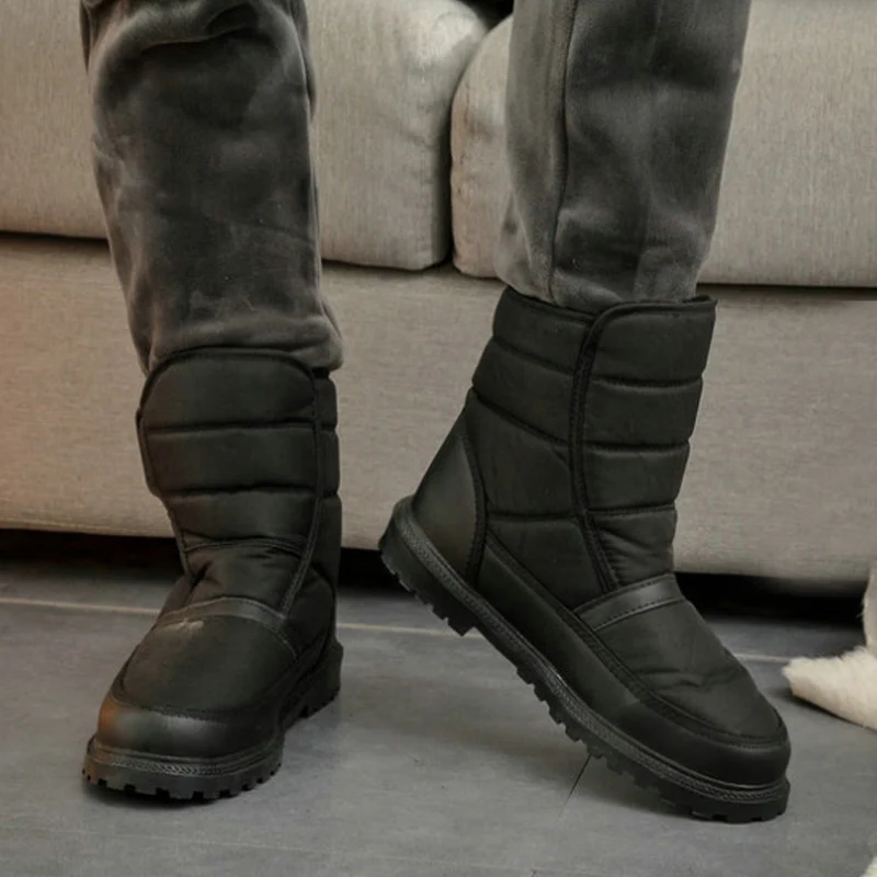 Winter Men's Black Snow Boots Thick Warm And Waterproof Non-slip Wear ...