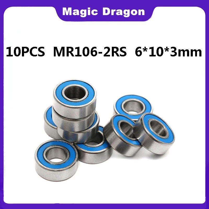 10PCS ABEC-5 MR106-2RS MR106 2RS MR106 RS MR106RS 6x10x3 mm Blue rubber ...