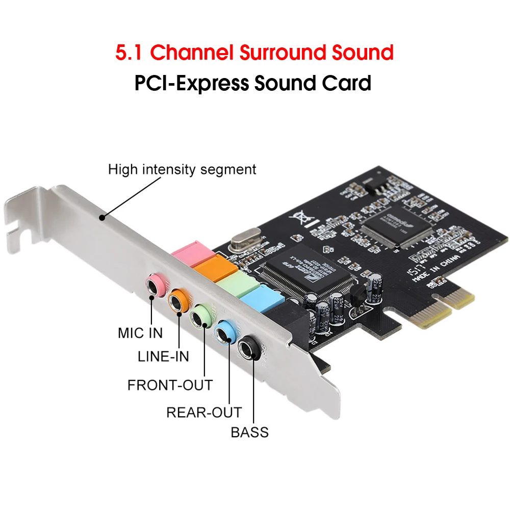 Placa de áudio surround, adaptador interno 5.1 3d pci e x1 de placa de ...