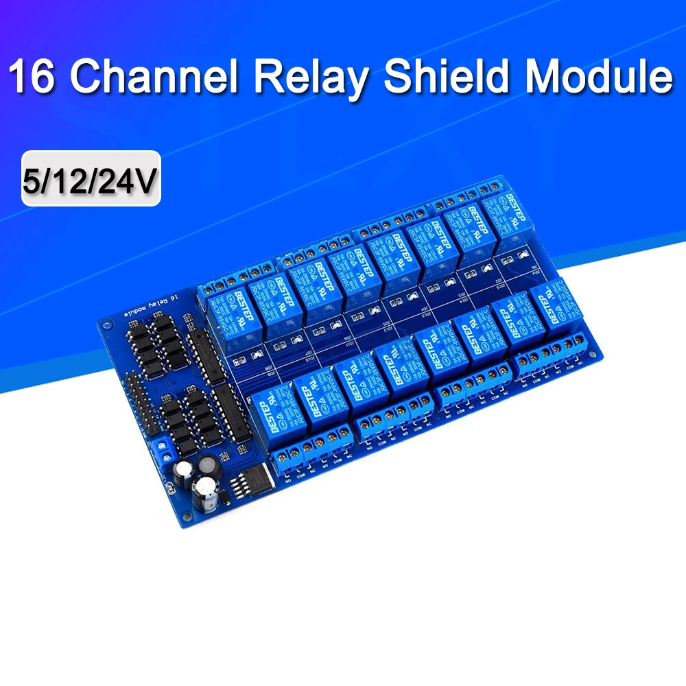 16 Channel Relay Shield Module DC 5V 12V 24V with Optocoupler LM2576 ...