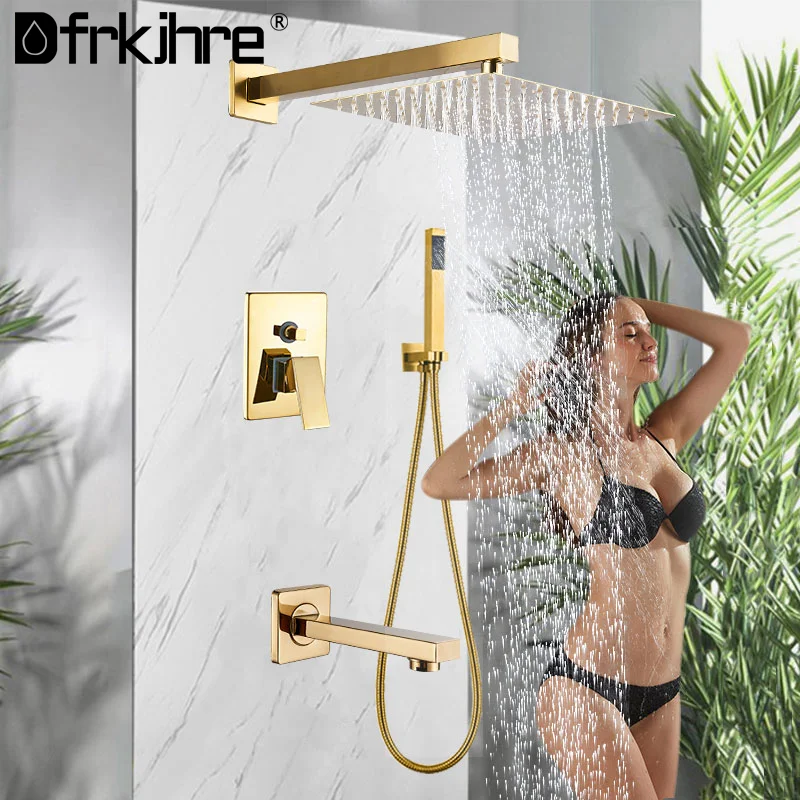 Bathroom-Golden-Rainfall-Shower-Faucet-Set-Wall-Mount-Single-Handle-Shower-Mixer-Tap-Square ...