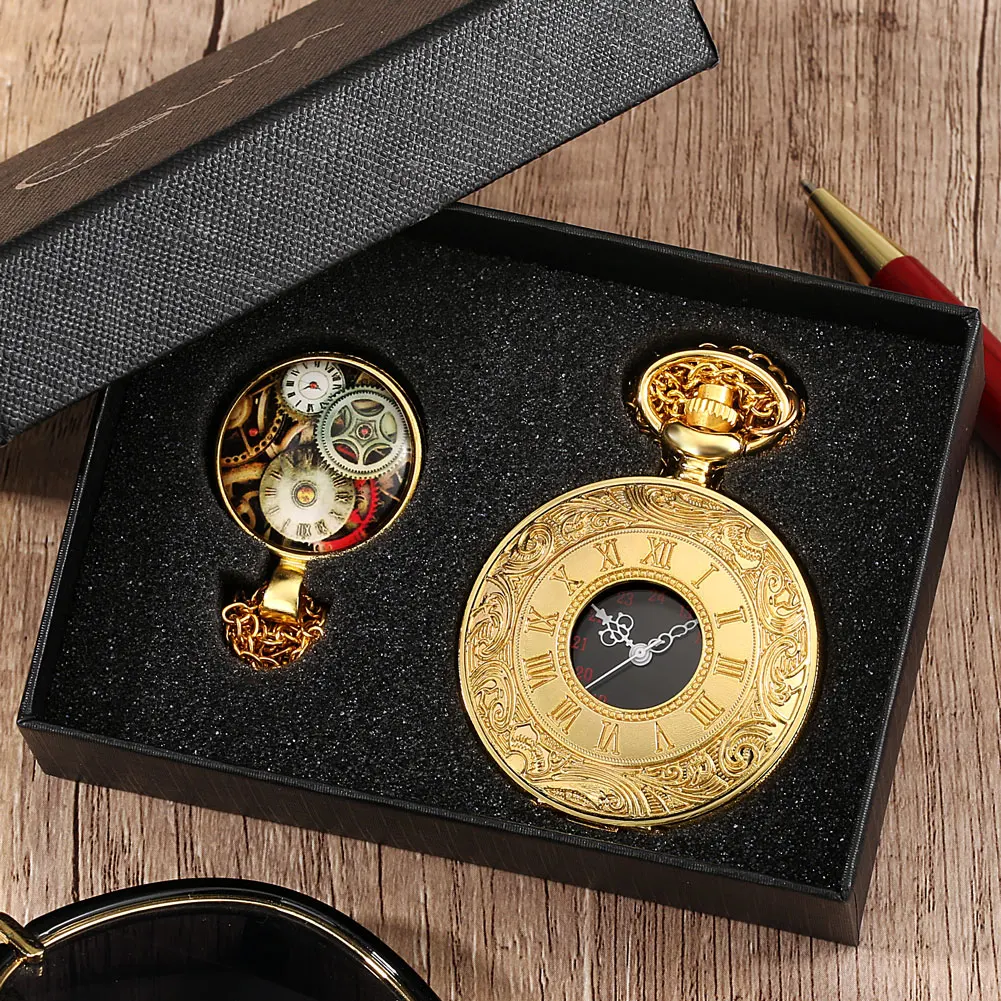 Luxury-Gold-Pocket-Watch-Set-with-Box-Mens-Roman-Numeral-Dial-Watch ...