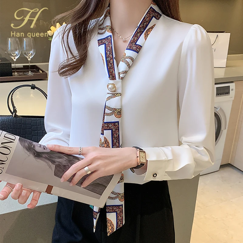 Fashion Woman Blouses 2021 Spring Chiffon Simple Office Lady Blouse Bow ...