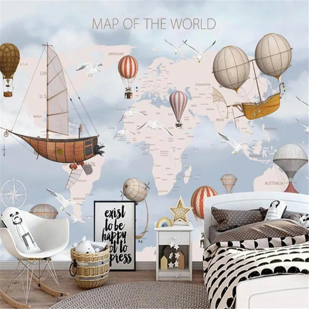 Milofi custom large wallpaper mural cartoon world map background wall ...