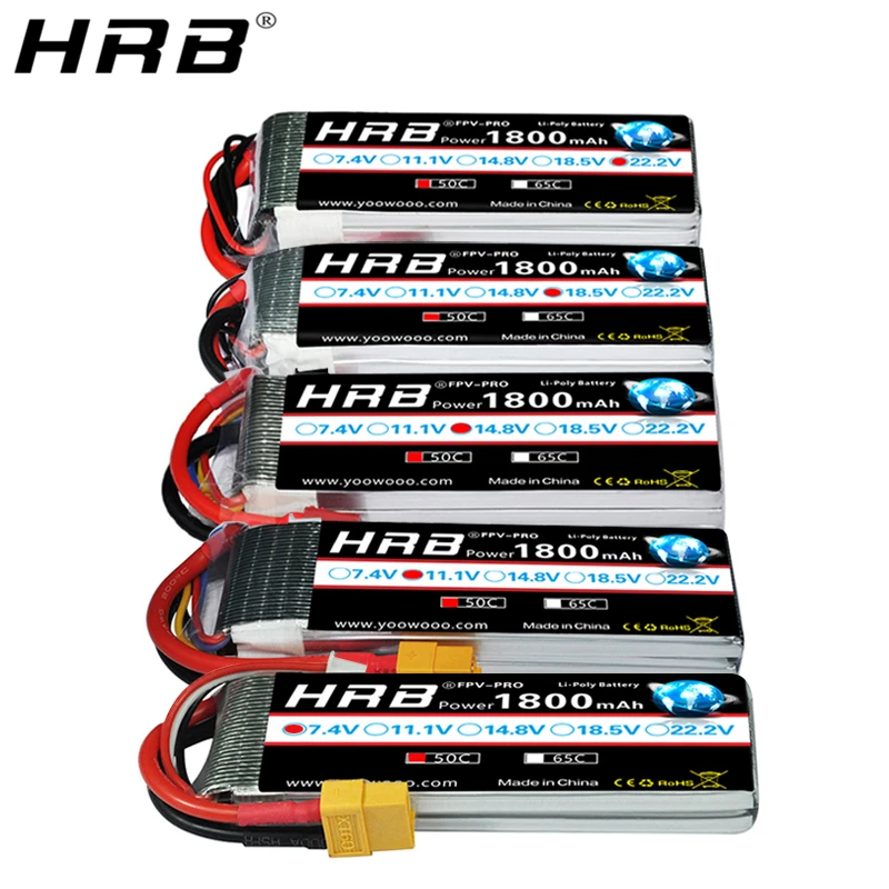 HRB batería Lipo 2S 3S para Dron Mjx Bugs, 1800mah, 7,4 V, 11,1 V, XT60 T, Deans 50C, 14,8 V, 18 ...
