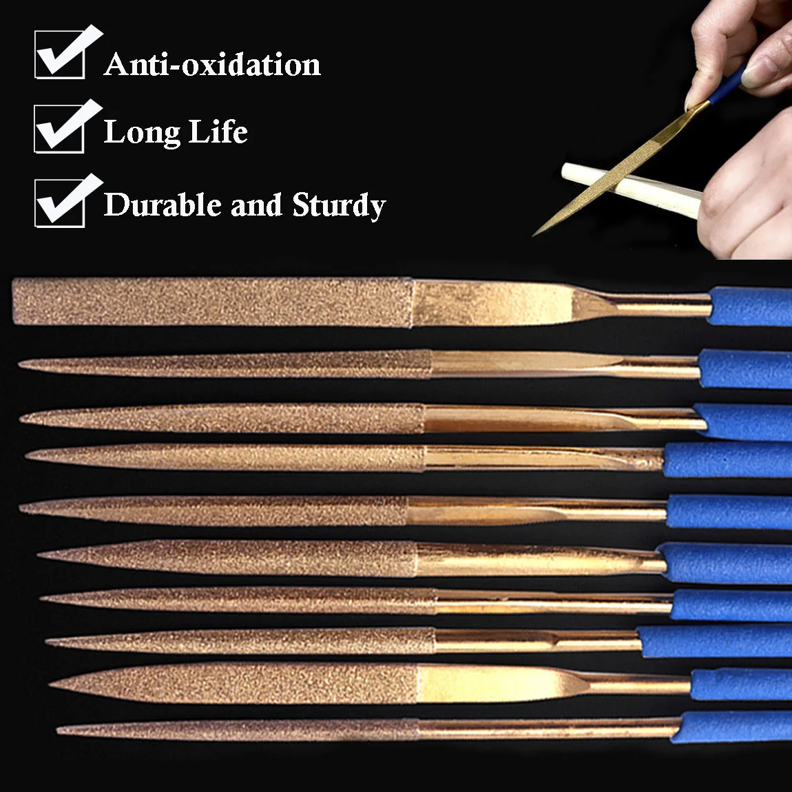 10pcs-Diamond-Needle-Files-Set-3x140mm-Variety-Shapes-Titanium-Coated ...