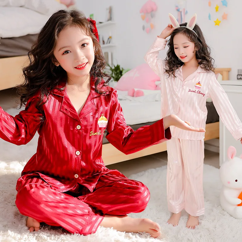 Children-Pajamas-Set-2024-Spring-Ice-Silk-Striped-Kids-Pyjamas-For ...