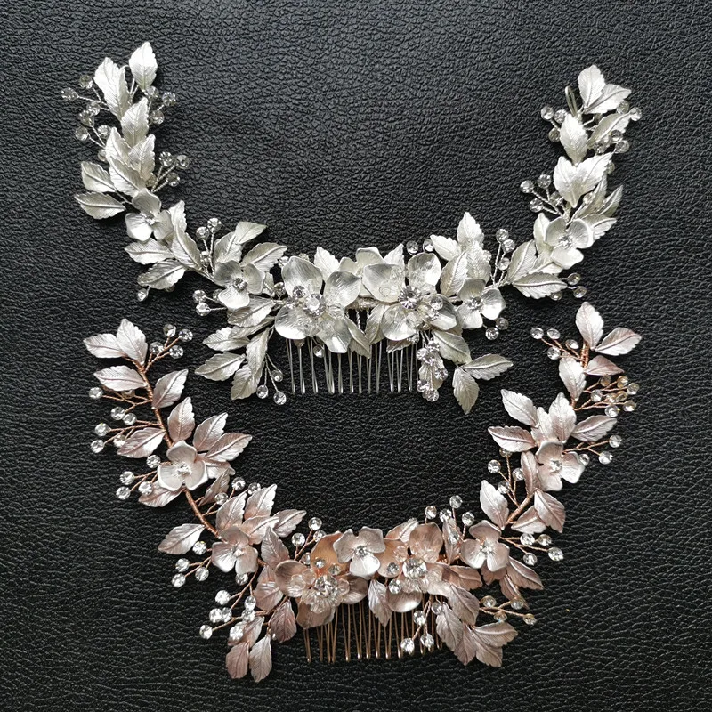 SLBRIDAL-Handmade-Wired-Flower-Leaf-Cabelo-Pente-para-Mulheres-Longo-Headband-Nupcial-Cristais-e ...