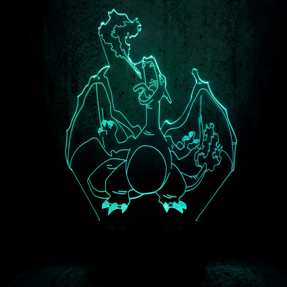 Cartoon Pokemon Charizard 3D Lamp USB Night Light Multicolor LED RGB ...