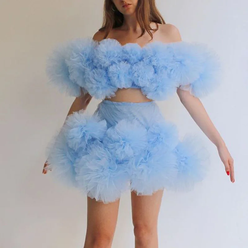 Mini saia azul celeste para mulheres, saia de tule tutu personalizada ...